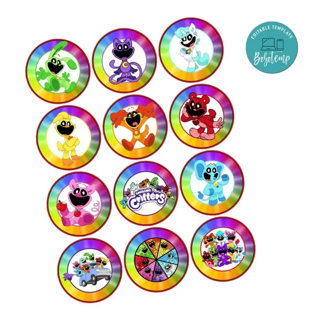 Smiling Critters Cupcake Toppers Template Printable Instant Download ...