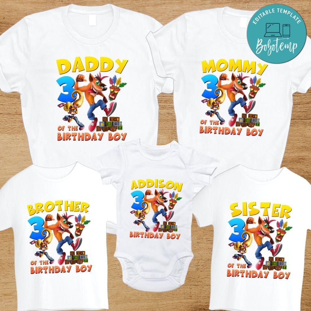 Crash bandicoot Family Birthday PNG file template | Sportspartydesign