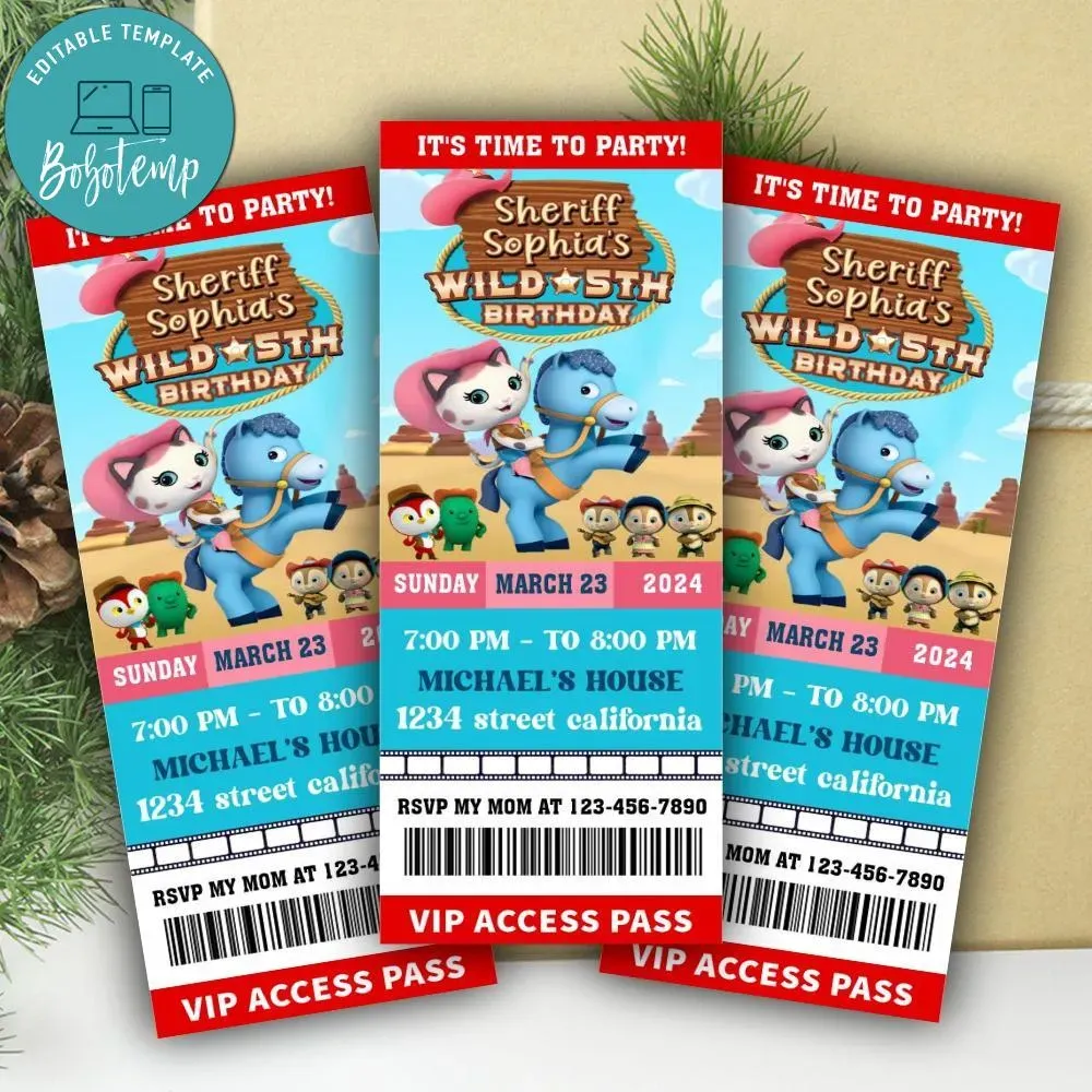 Sheriff Callie Ticket Invitation Customizable Template | Bobotemp