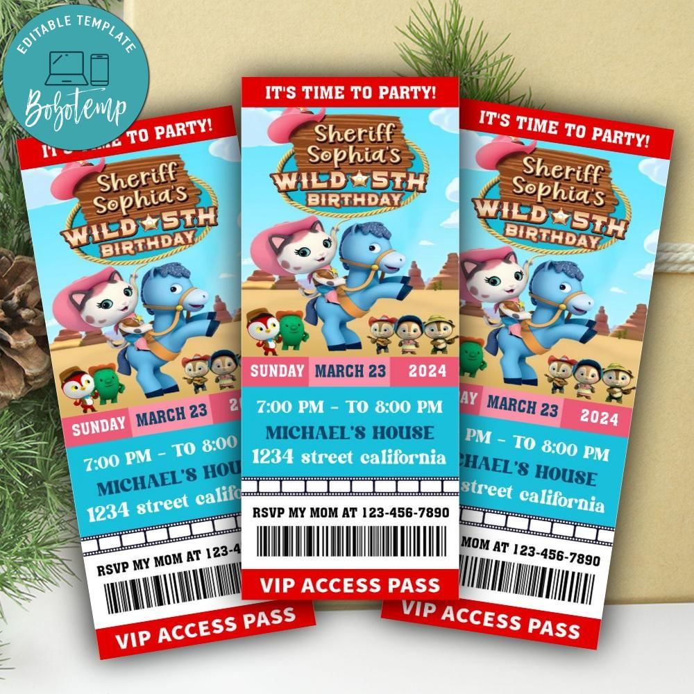 Sheriff Callie Ticket Invitation Customizable Template | Bobotemp