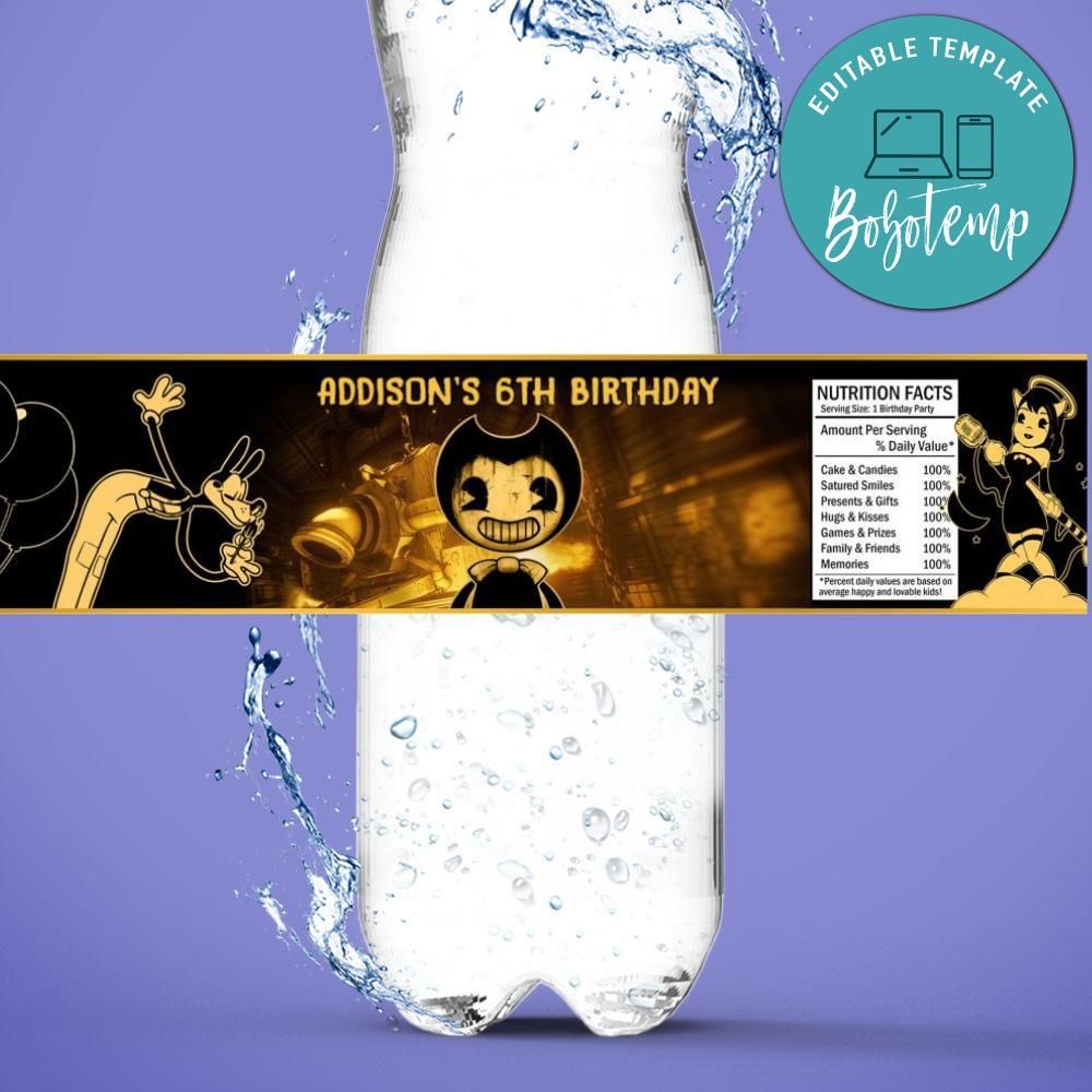 Bendy Birthday Water Bottle Label Template | Bobotemp