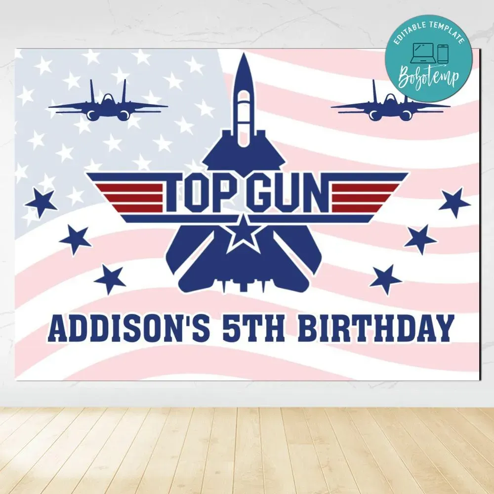 Top gun Birthday Backdrop Digital File Template | Bobotemp