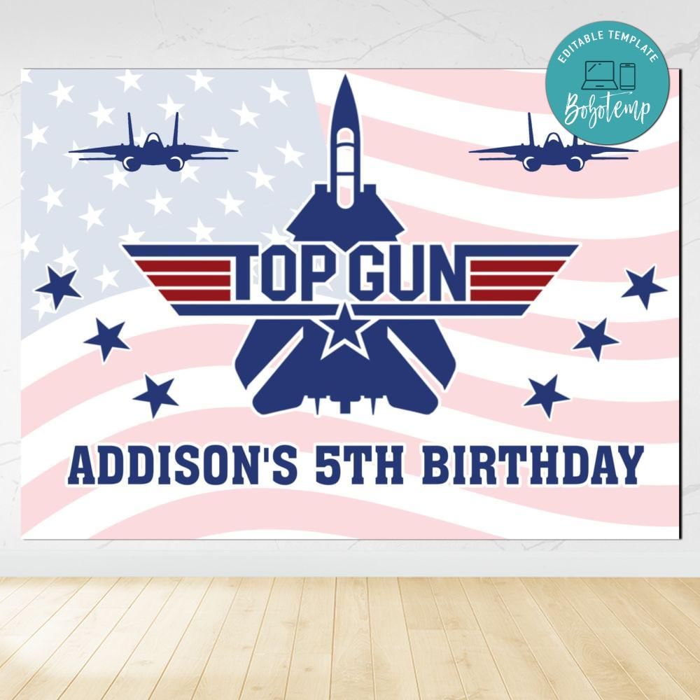 Top gun Birthday Backdrop Digital File Template | Bobotemp