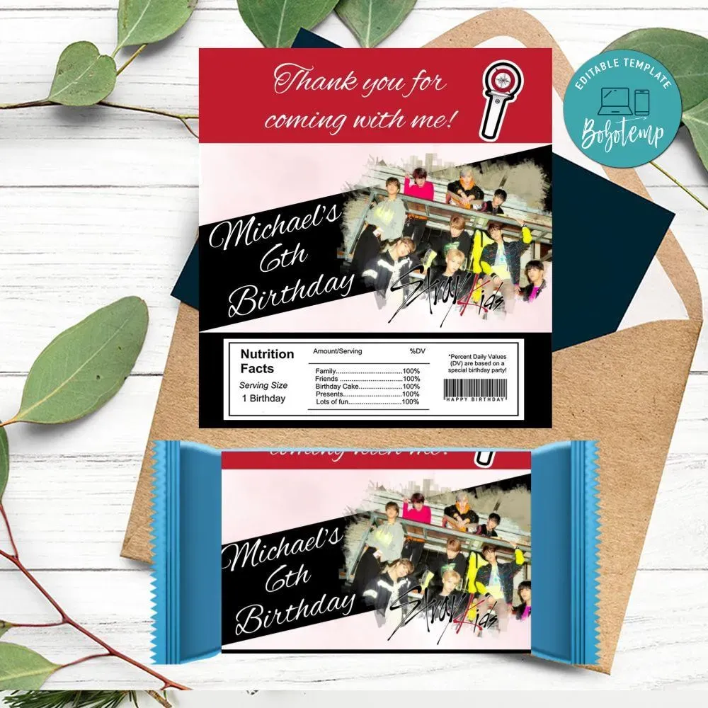 Stray Kids Candy bar Label Customizable Template DIY | Bobotemp