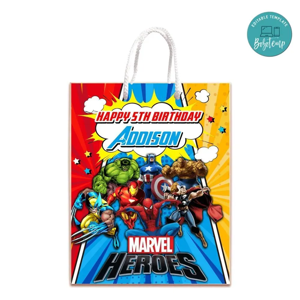 Superhero Marvel Gift Bag Label Template Printable DIY | Bobotemp