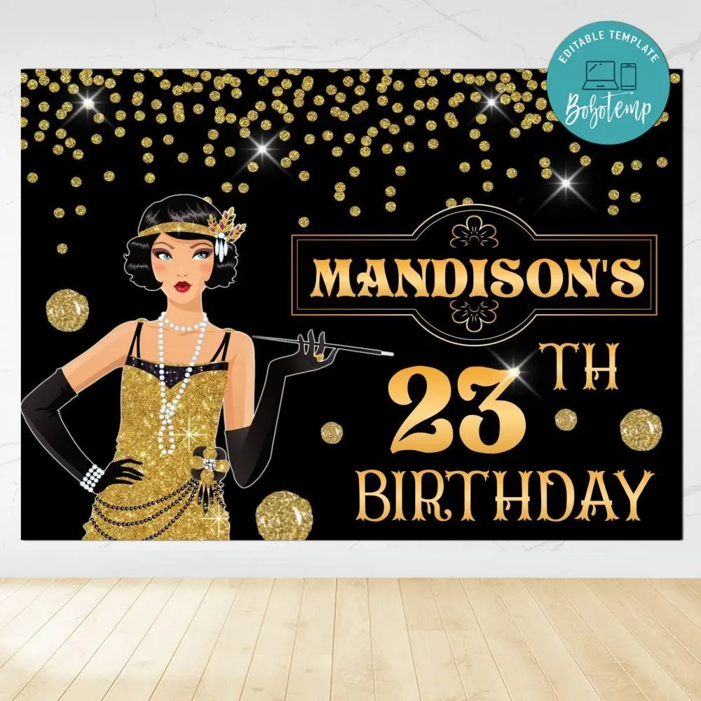 Flapper Birthday Backdrop Digital File Template | Bobotemp