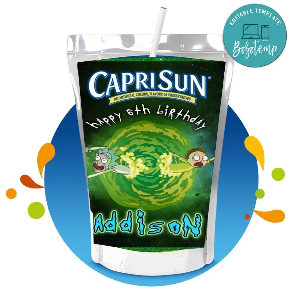 Rick and Morty Theme Capri Sun Birthday Digital File Printable | Bobotemp