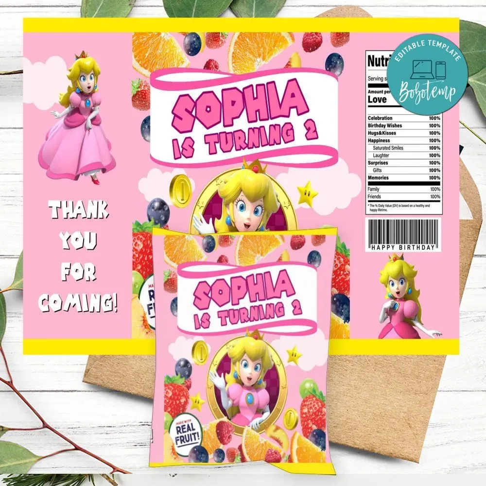 Princess Peach Birthday Party Fruit Snack Bag Digital File | Bobotemp