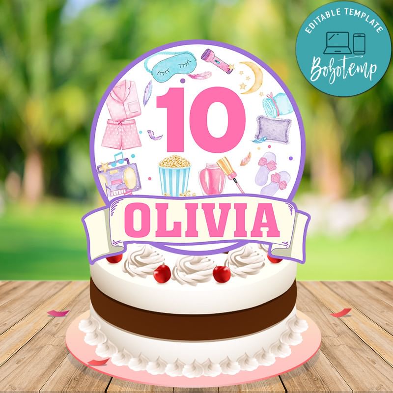 Sleepover Birthday Cake Topper Template Printable Createpartylabels