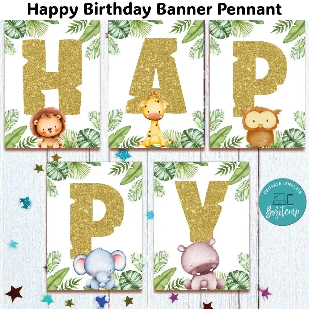 Jungle Safari Banner Pennant Digital File Template | Bobotemp
