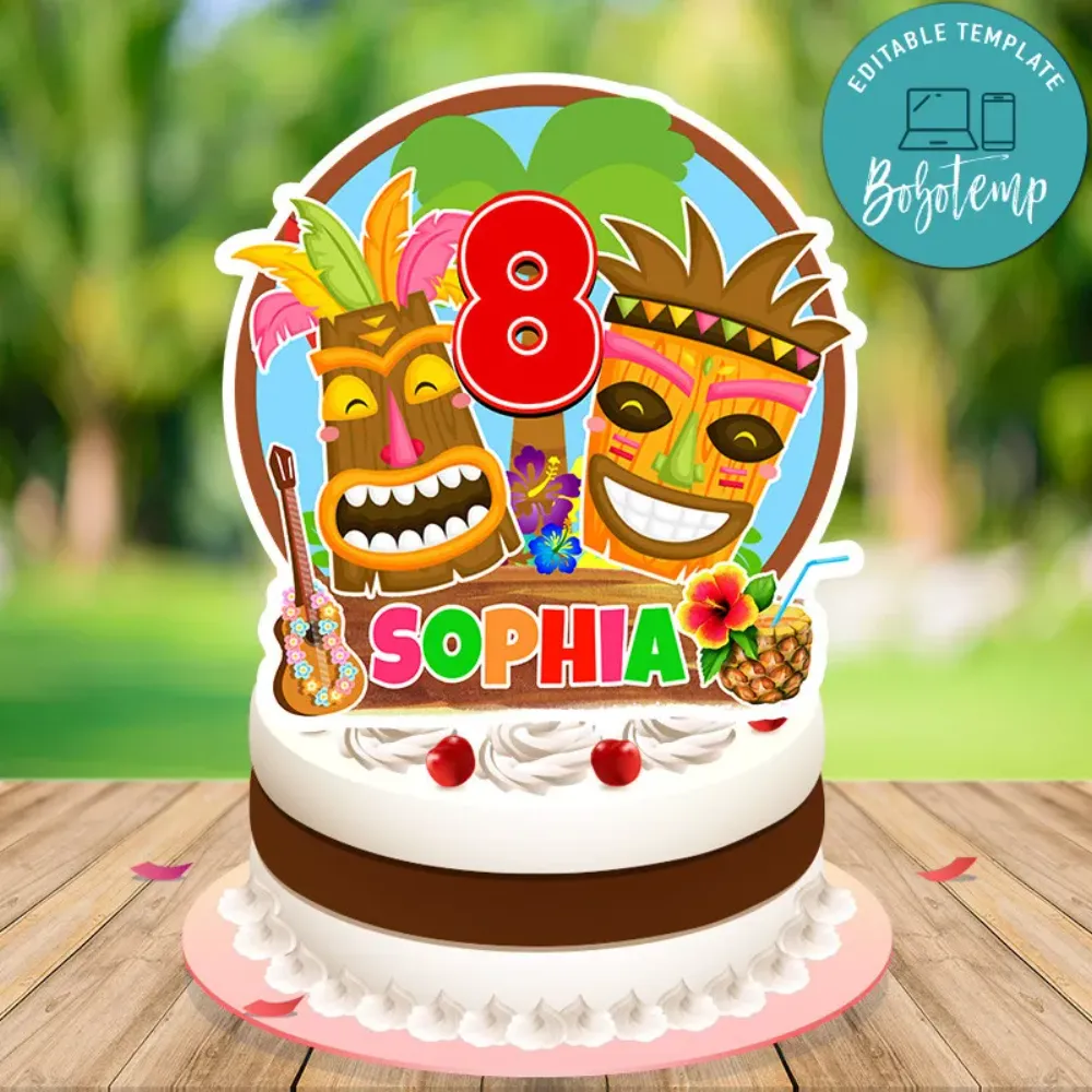Luau Birthday Cake Topper Template Printable Createpartylabels
