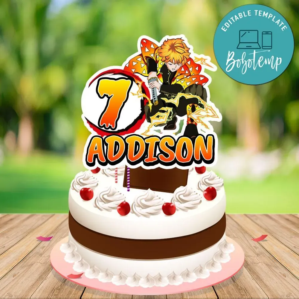 Zenitsu Birthday Cake Topper Template Printable | Bobotemp