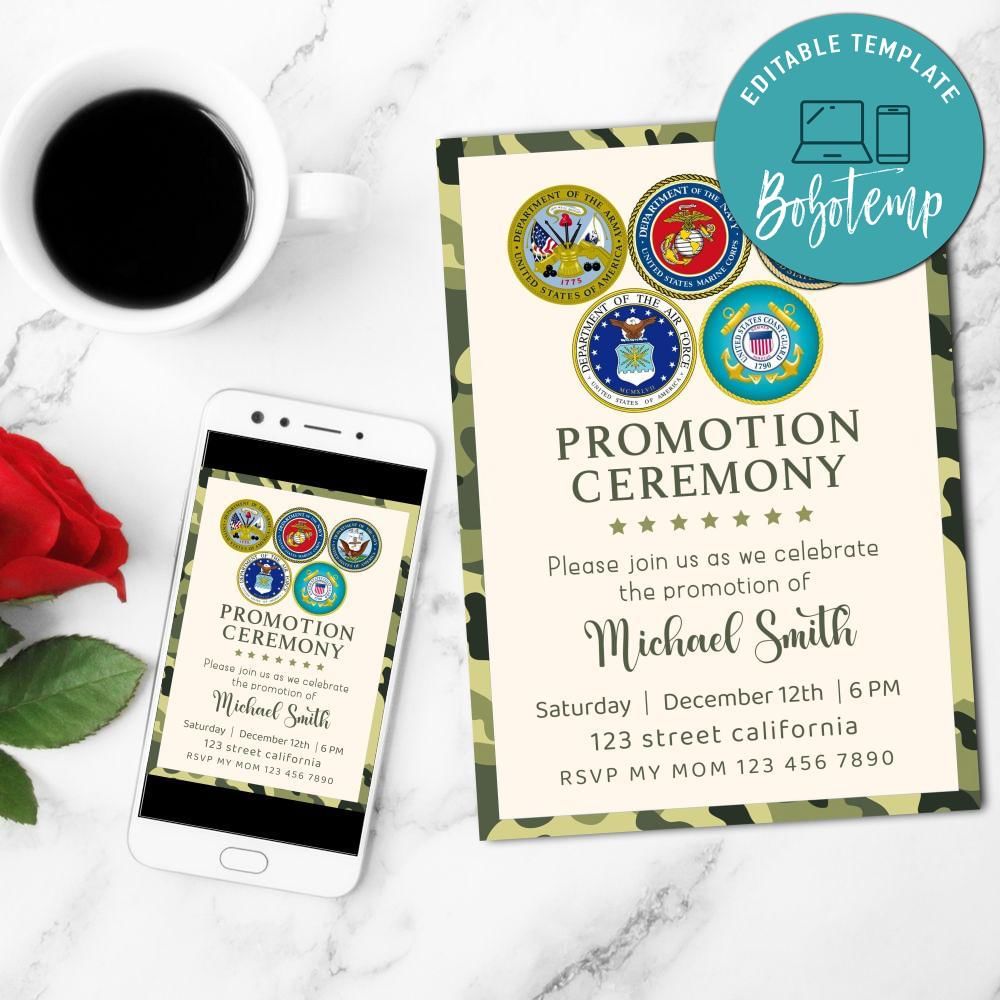 Military Promotion Ceremony Invitation Customizable Template | Bobotemp