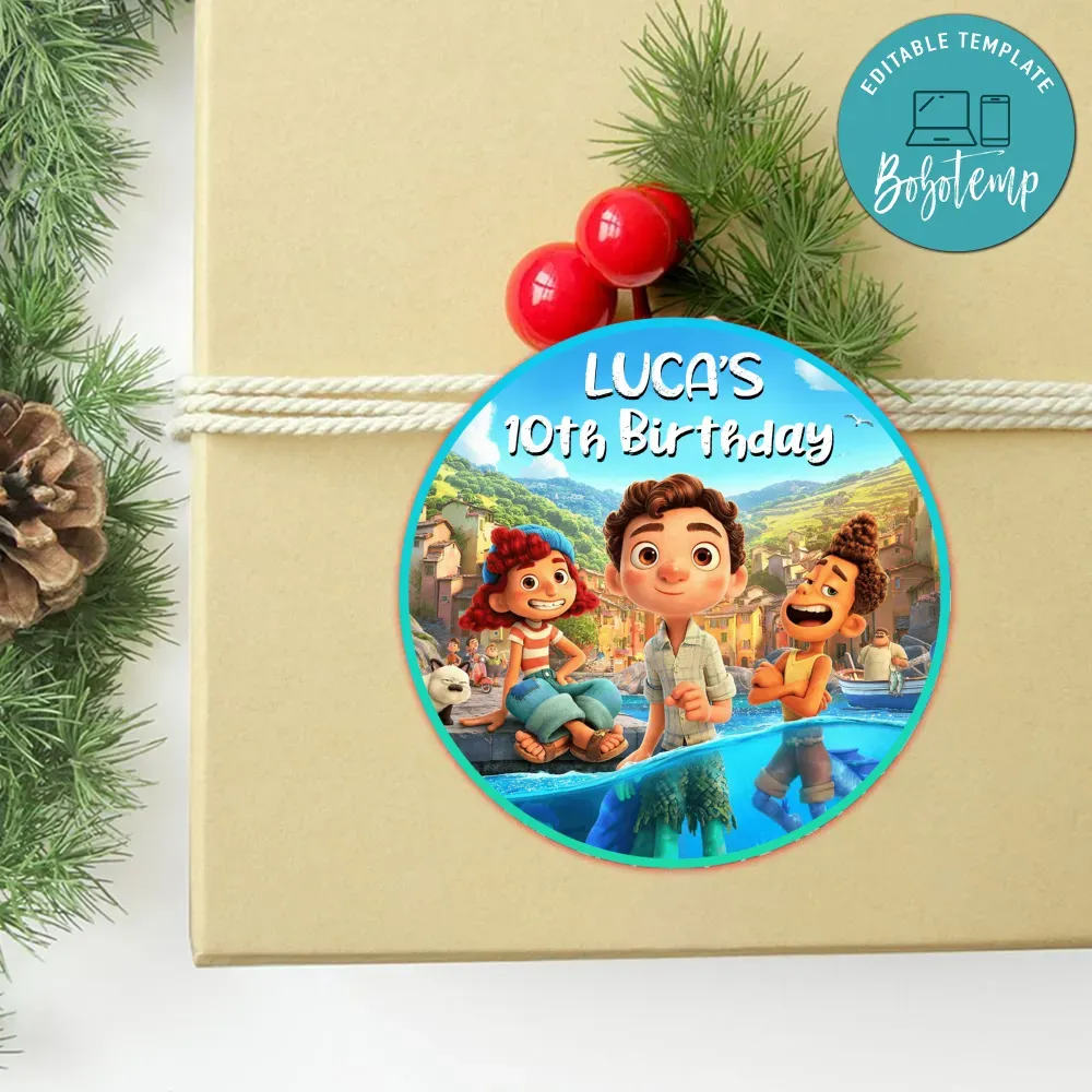 Disney Pixar Luca Circle Sticker Template Customizable DIY | Bobotemp