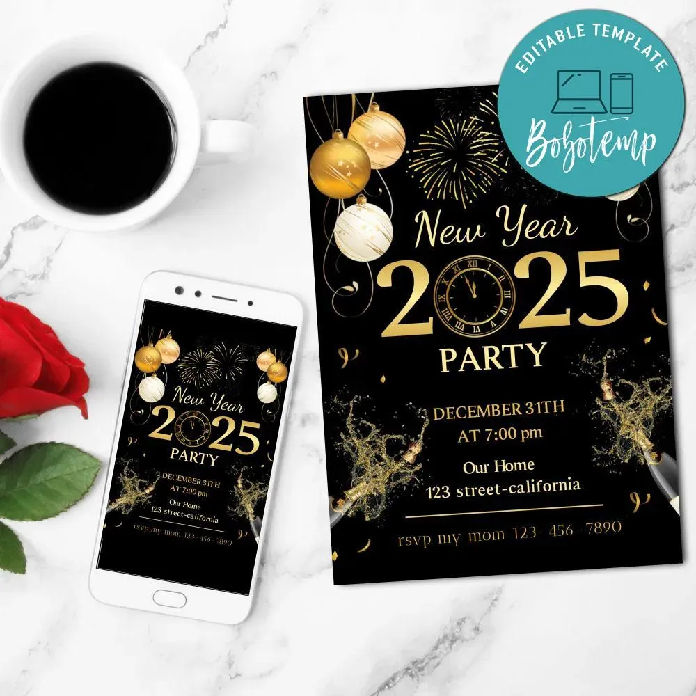New Year's Eve Party Mobile Invite Customizable Instant Download | Bobotemp