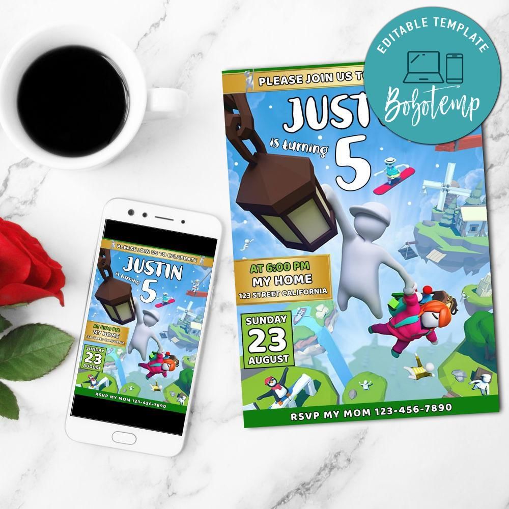 Human Fall Flat Invitation Customizable Template DIY | Bobotemp