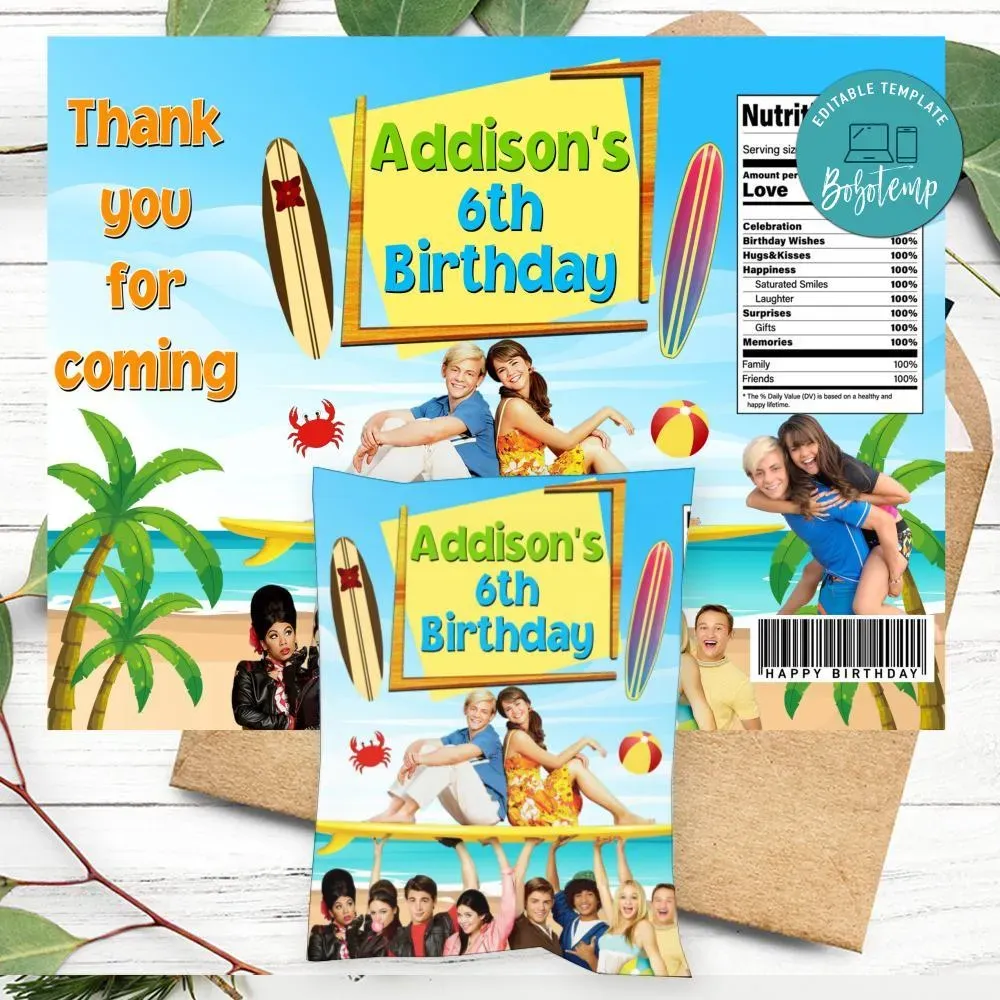 Teen beach Birthday Chip Bag Digital File Printable | Bobotemp