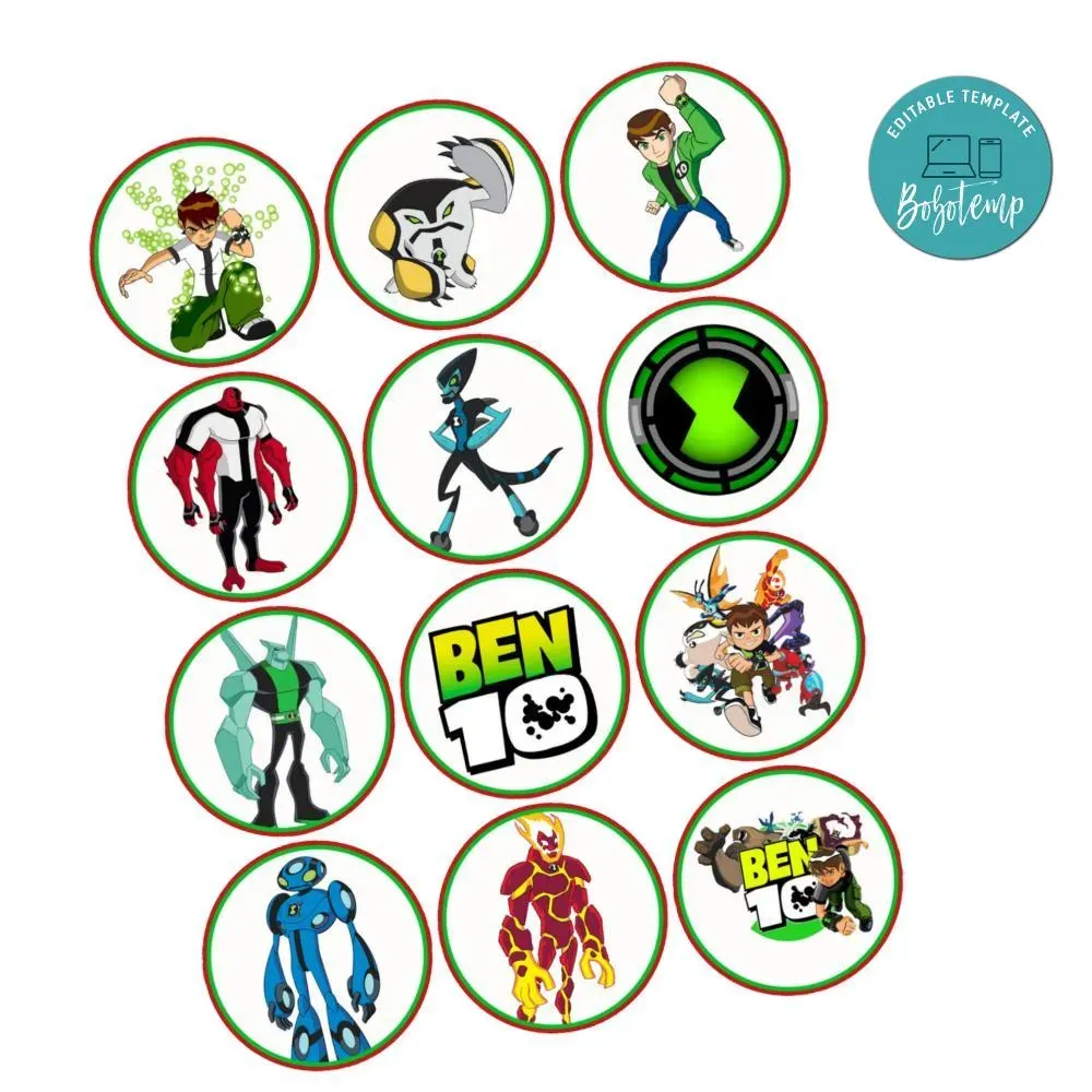 Ben 10 Cupcake Toppers Template Printable Instant Download | Bobotemp