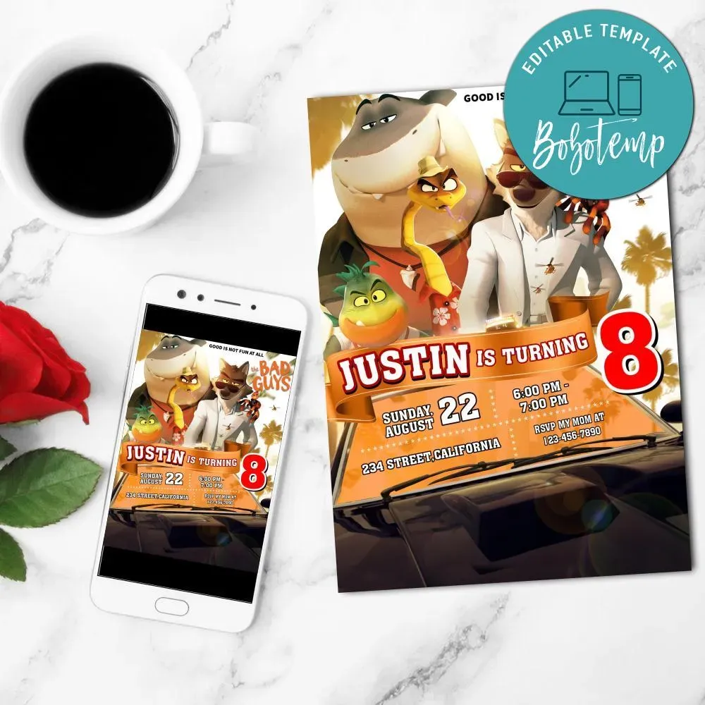 The Bad Guys Invitation Customizable Template DIY | Bobotemp