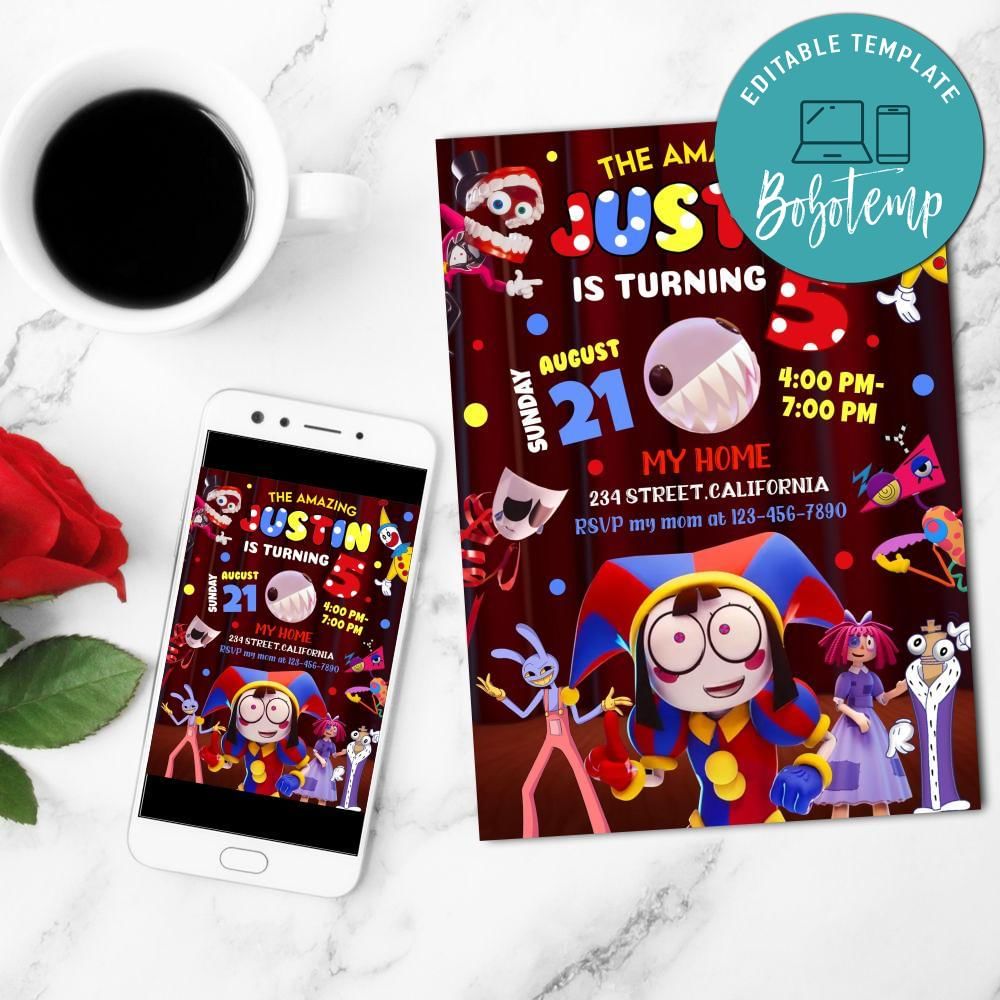 Amazing digital circus Invitation Customizable Template DIY | Bobotemp