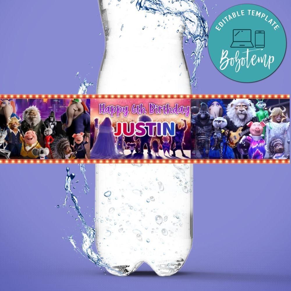 Sing 2 Birthday Water Bottle Label Template | Bobotemp