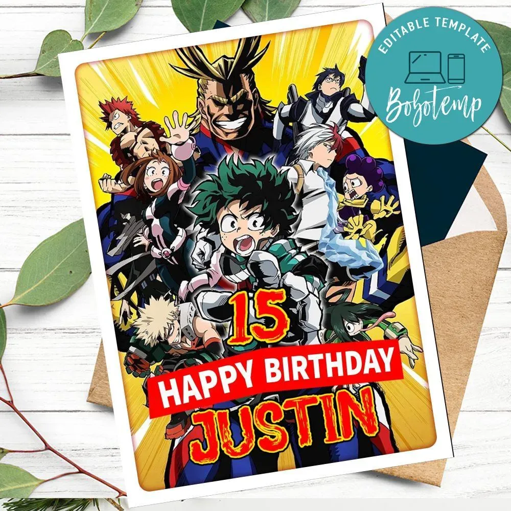 My Hero Academia Personalized Birthday Card | Bobotemp