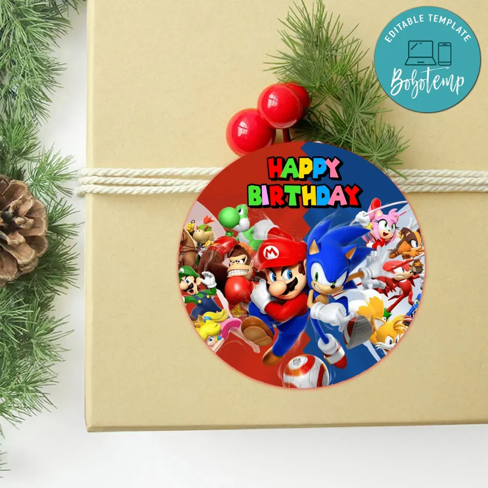 Sonic Mario Circle Sticker Template Customizable Diy Createpartylabels