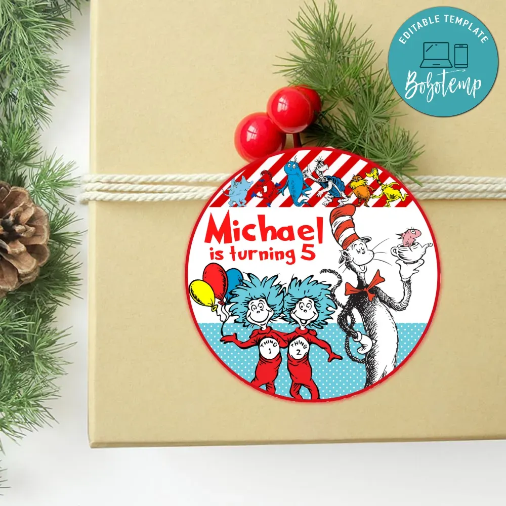 Dr. Seuss Circle Sticker Template Customizable DIY | Bobotemp