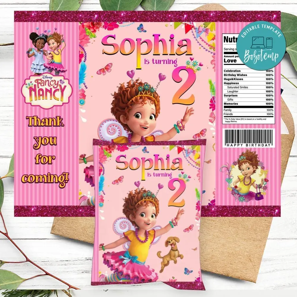 Fancy Nancy Birthday Party Chip Bag Digital File DIY | Bobotemp