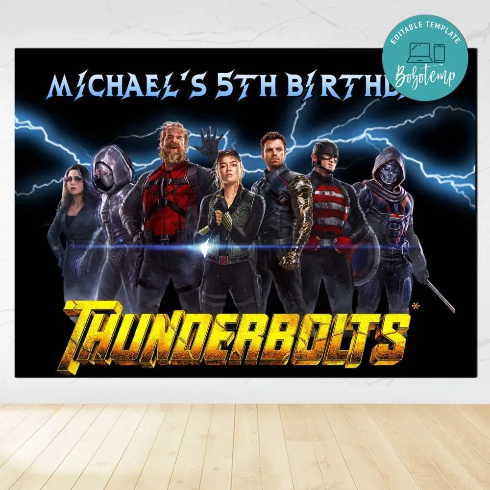 Thunderbolts Birthday Backdrop Digital File Template | Bobotemp