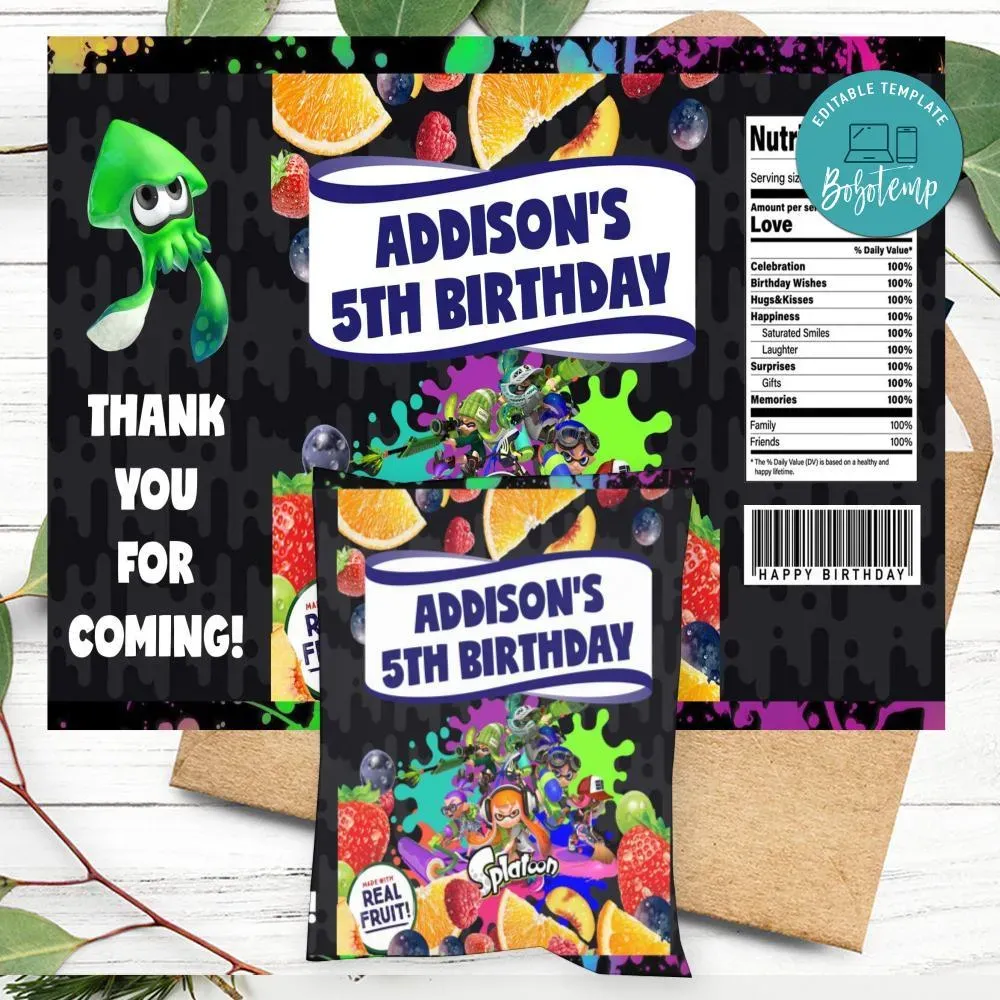 Splatoon Birthday Party Fruit Snack Bag Digital File | Bobotemp