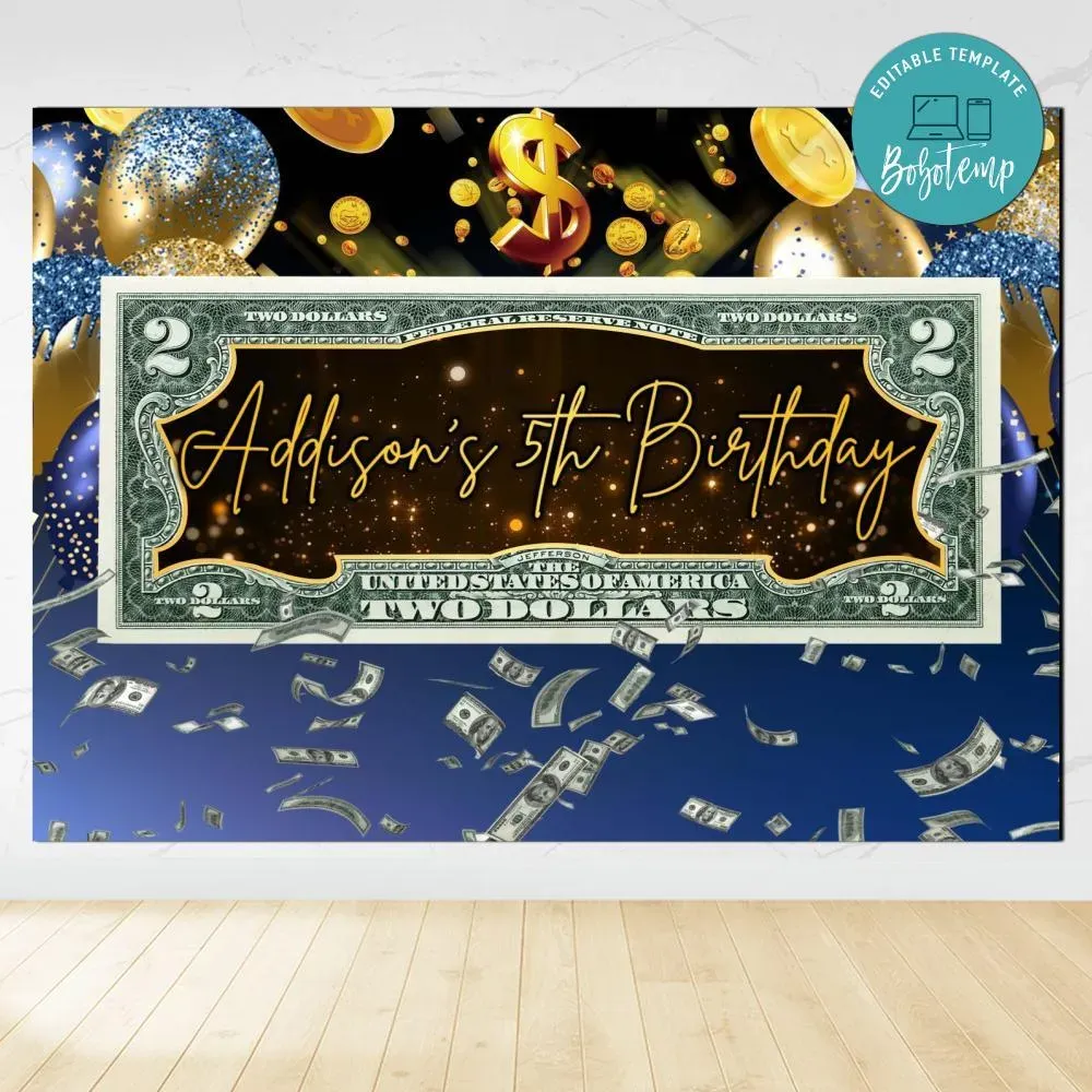 $2 bill Birthday Backdrop Digital File Template | Bobotemp