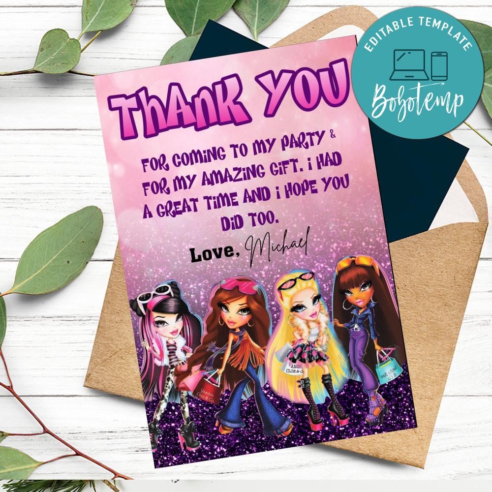 Bratz Thank You Card Customizable Template DIY | Bobotemp