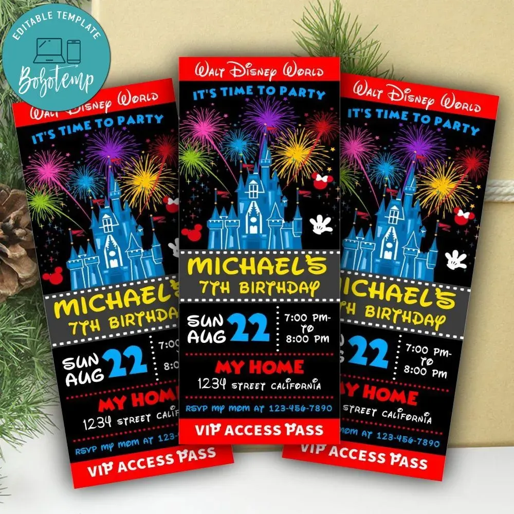 Disney world Ticket Invitation Customizable Template | Bobotemp