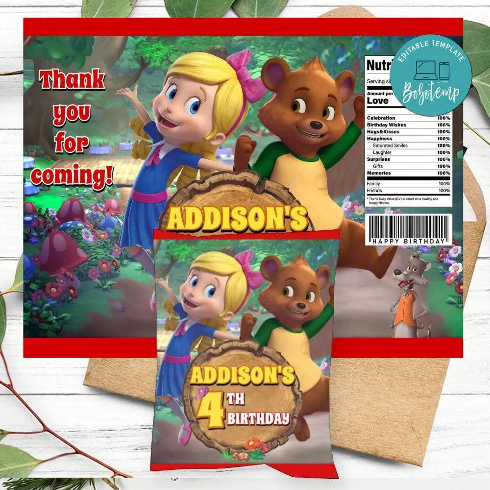 Goldie and Bear Birthday Party Chip Bag Digital File Printable | Bobotemp