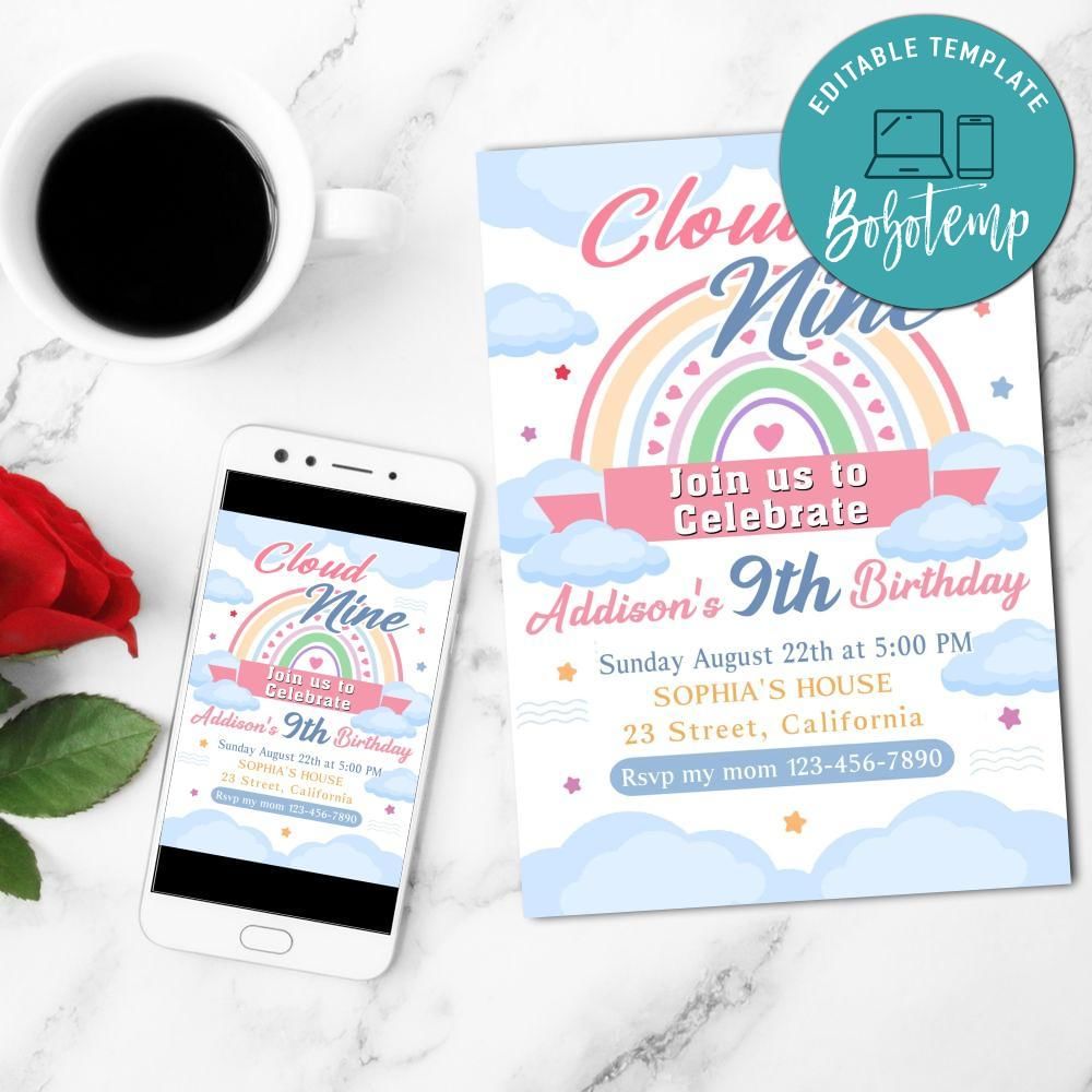 Cloud Nine Invitation Customizable Template DIY | Bobotemp
