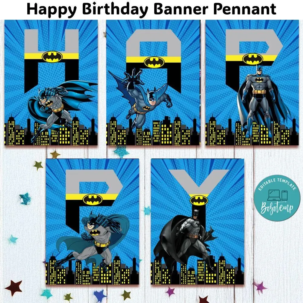Batman Banner Pennant Digital File Template | Bobotemp