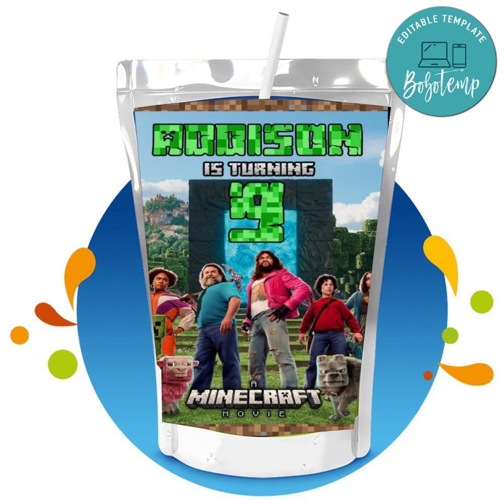 Minecraft Movie Capri Sun Birthday Digital File Printable | Bobotemp