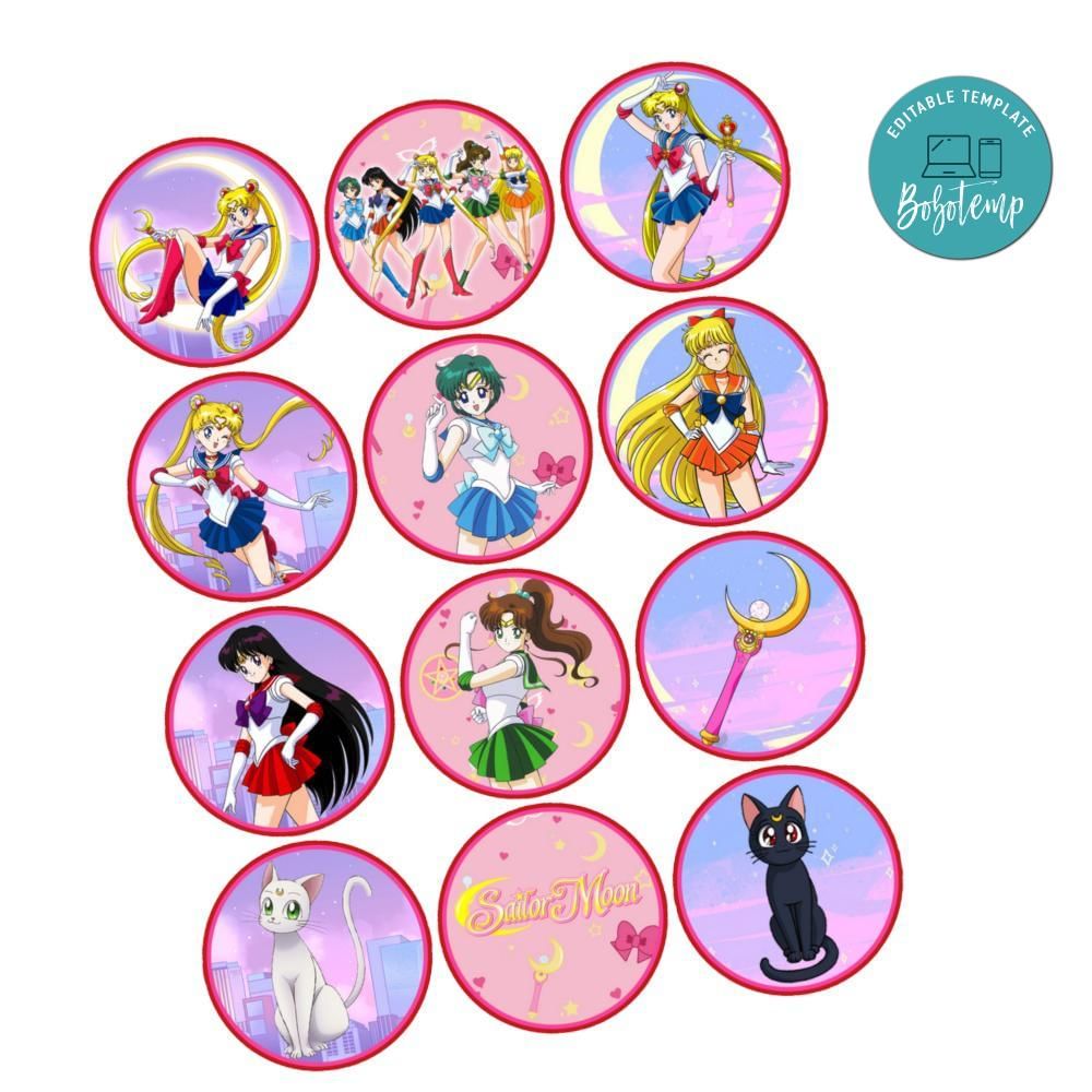 Sailor Moon Cupcake Toppers Template Printable Instant Download | Bobotemp