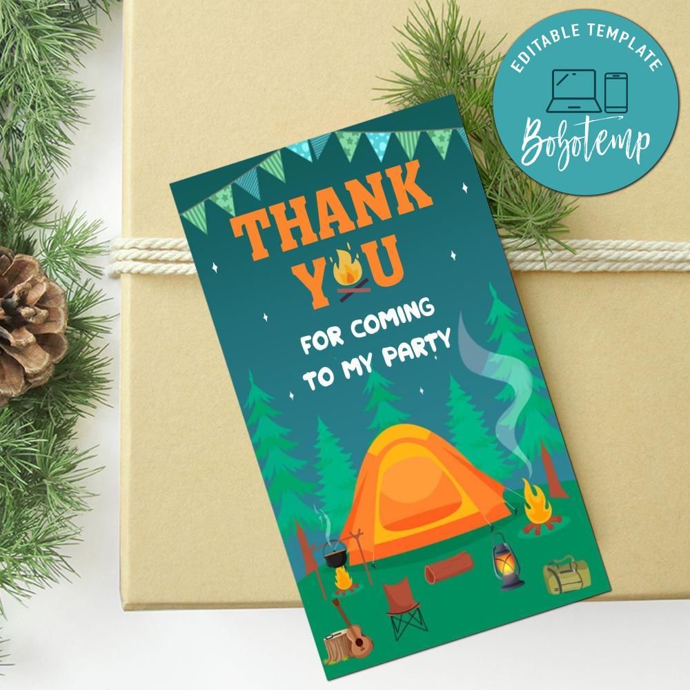 Camping Thank You Tag Customizable Template | Bobotemp