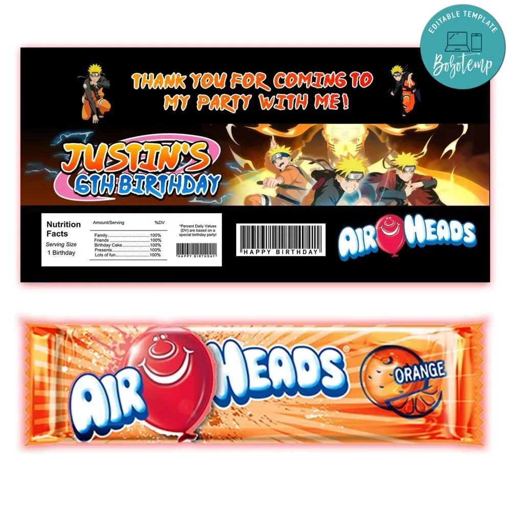 Naruto Shippuden Airhead Candy Wrapper Template Printable | Bobotemp Shop