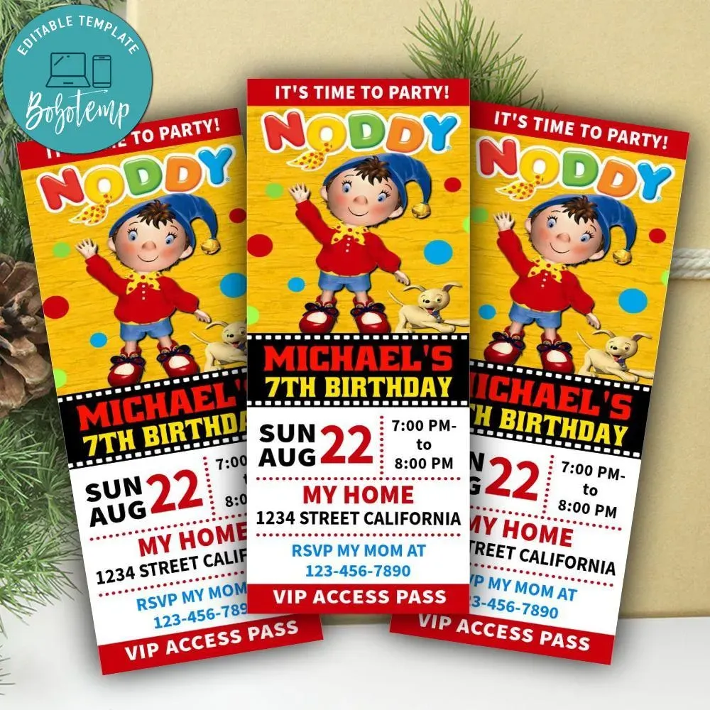 Noddy Ticket Invitation Customizable Template | Bobotemp