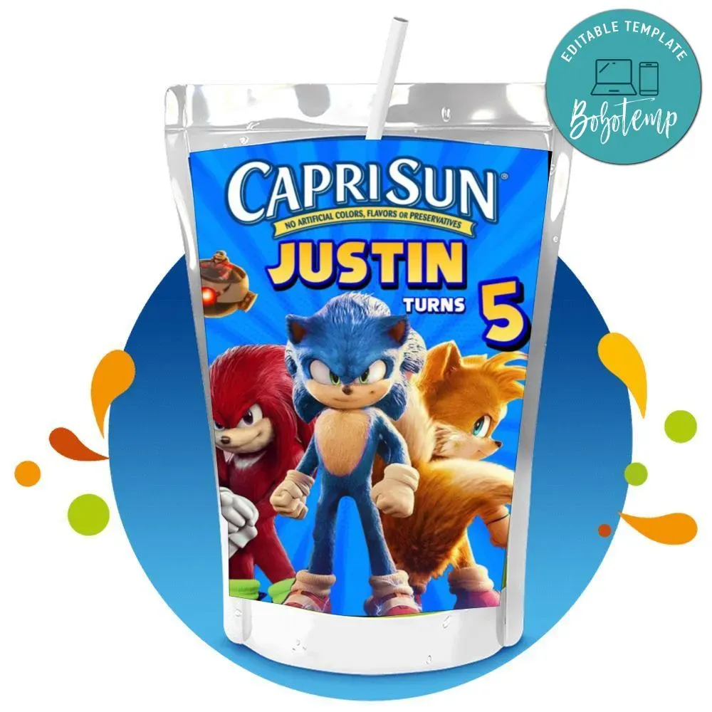 Sonic the Hedgehog 2 Capri Sun Birthday Digital File Printable | Bobotemp