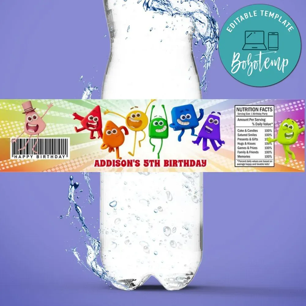 Colourblocks Birthday Water Bottle Label Template | Bobotemp