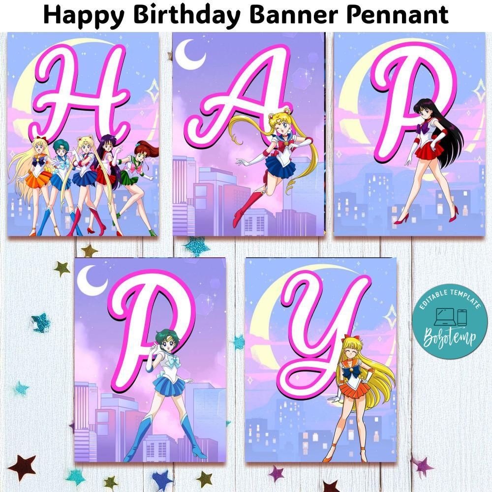 Sailor Moon Banner Pennant Digital File Template | Bobotemp