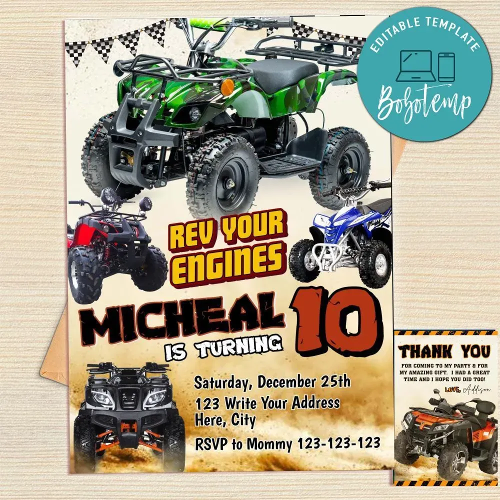 Four Wheeler Invitation Template Free Thank You Card Printable | Bobotemp