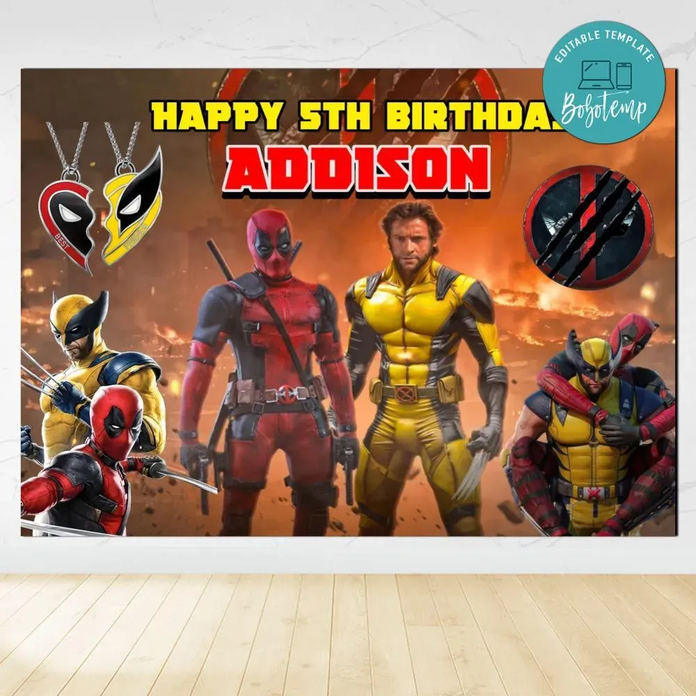 Deadpool & Wolverine Birthday Backdrop Digital File Template | Bobotemp