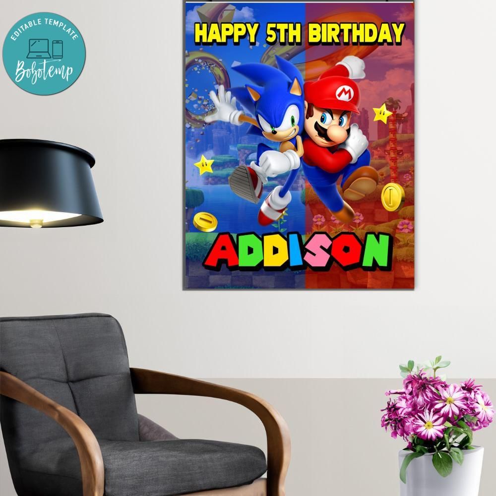 Sonic Mario Birthday Welcome Sign Digital File Printable Diy Bobotemp