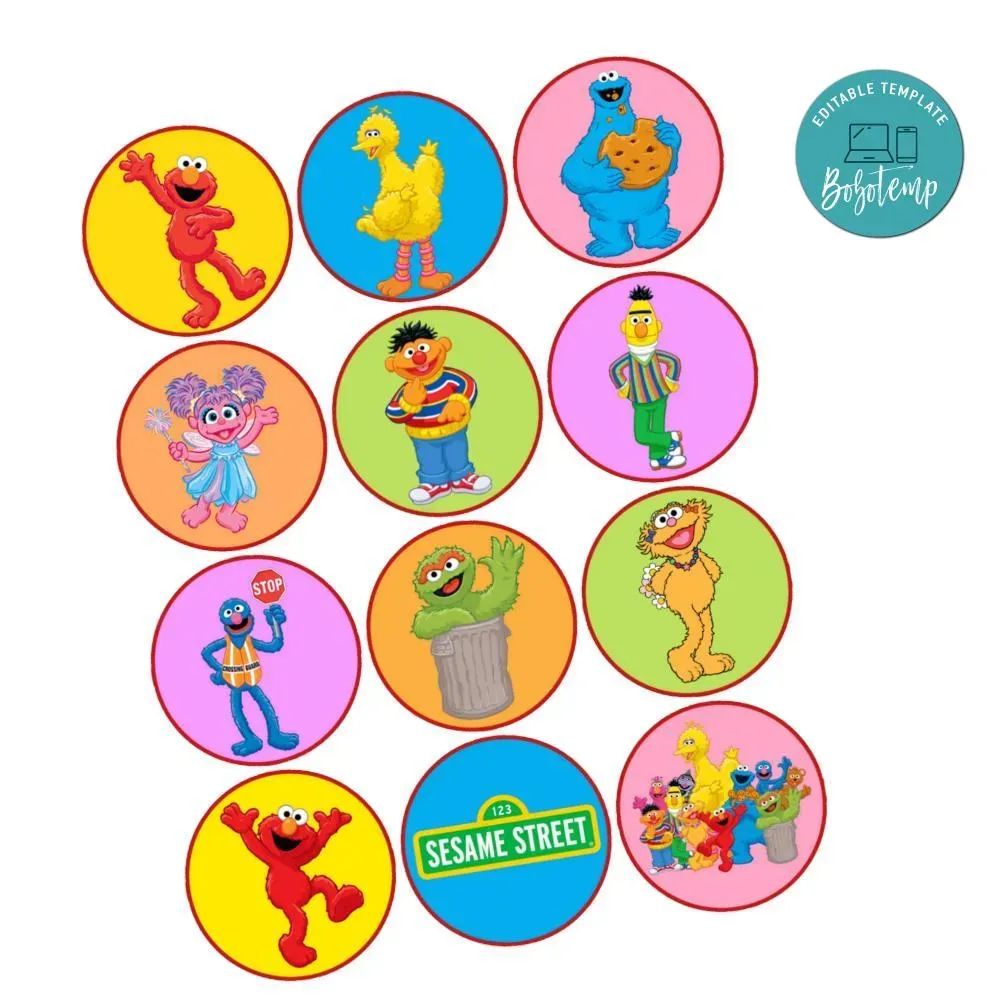 Sesame Street Cupcake Toppers Template Printable Instant Download ...