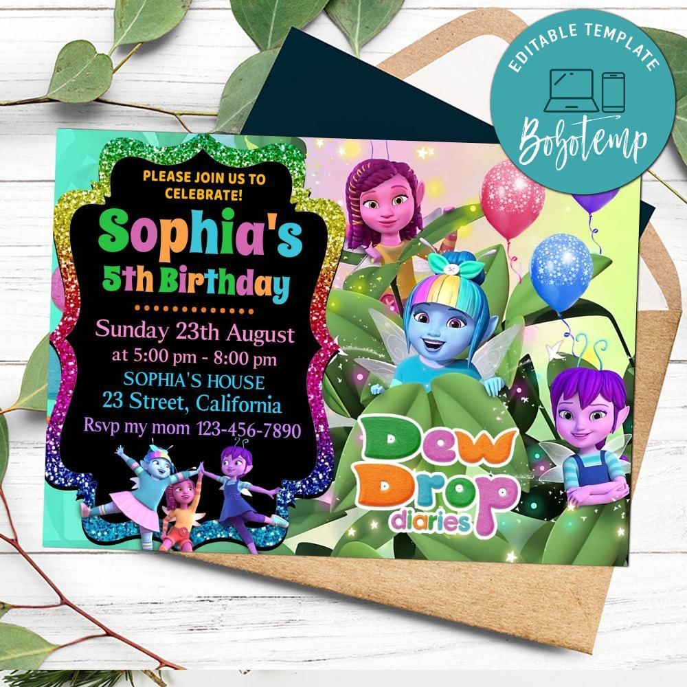 Dew Drop Diaries Birthday Flyer Customizable Template | Bobotemp